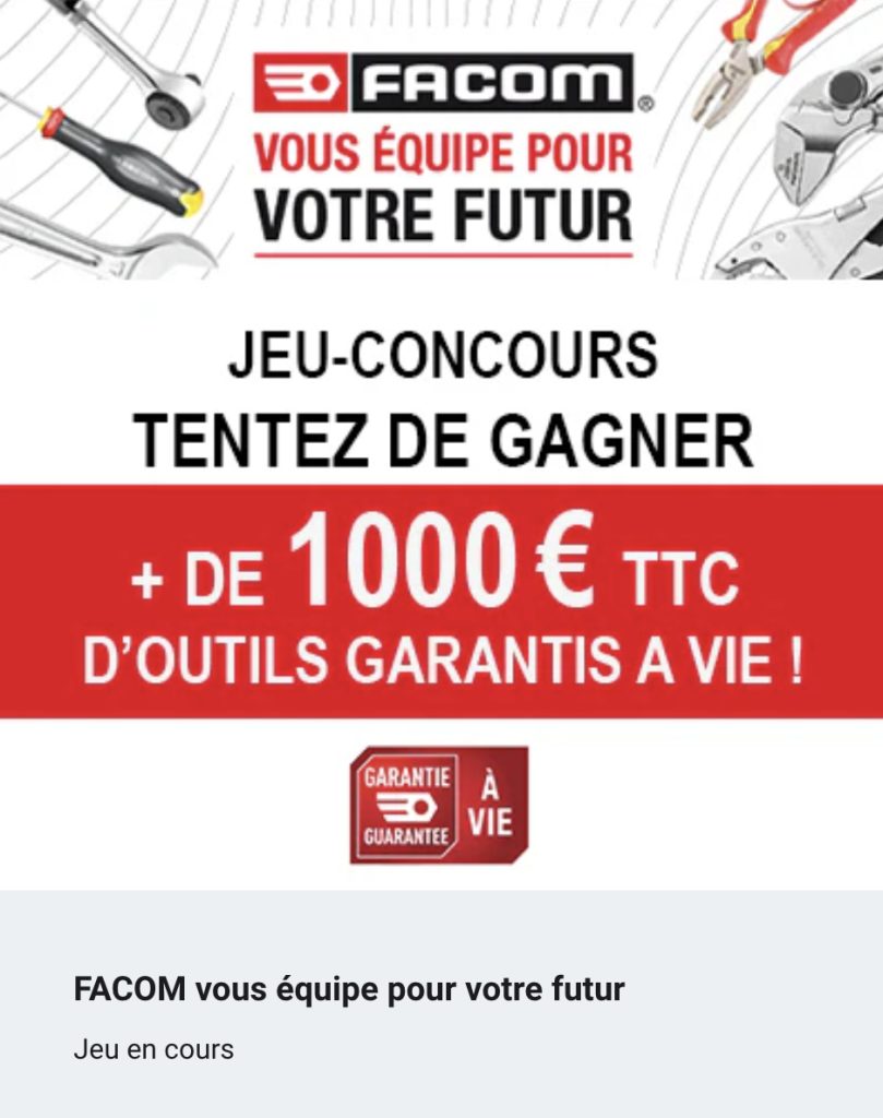3 lots de 1000€ d'outils FACOM garantis à vie