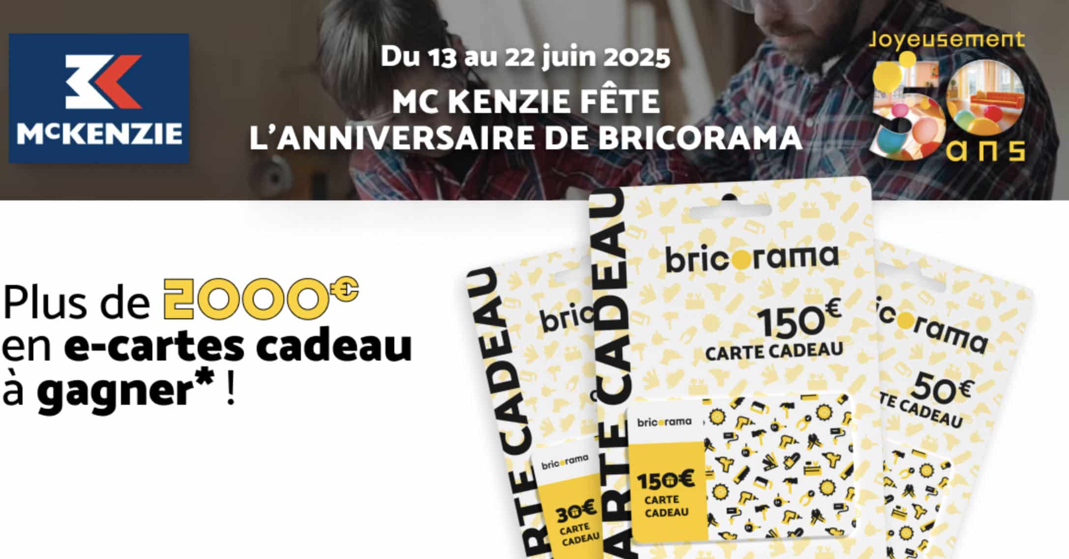 2 cartes cadeau Bricorama de 150 euros